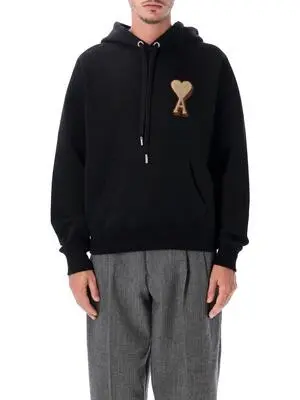 AMI Paris AMI PARIS Organic Cotton Relaxed Fit Hoodie With Embroidered Chest Patch Nero