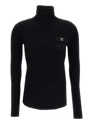 Elisabetta Franchi Ribbed Knit Sweater With Choker Detail - Nero