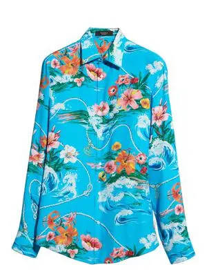 Gucci Gucci Relaxed Fit Floral Viscose Button-Front Shirt With Point Collar Azzurro