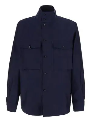 Bottega Veneta Cotton-silk High-neck Shirt With Chest Pockets And Relaxed Fit - Blu