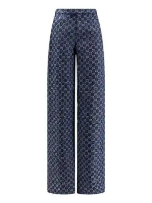 Gucci Gg Jacquard Cotton Denim Jeans - Blu