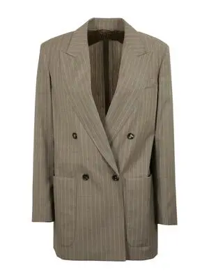 Max Mara Double-breasted Pinstripe Blazer - Hazelnut