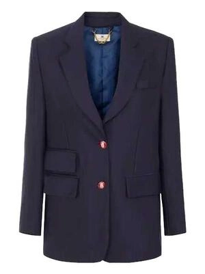 Elisabetta Franchi Single-breasted Wool Blend Blazer - Blu Notte/red Passio