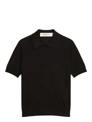GOLDEN GOOSE Virgin Wool Polo Knit Short Sleeve Top - Black