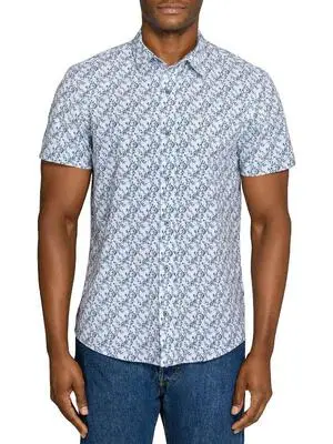 W.R.K Slim Fit Floral Short Sleeve Performance Button-up Shirt - White/navy