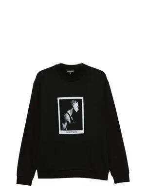 Emporio Armani Printed Cotton Sweatshirt - Black
