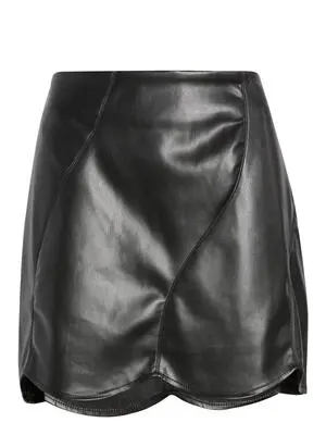 Deluc Faux Leather Miniskirt With Scalloped Hem - Black