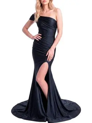 JESSICA ANGEL One-shoulder Ruched Mermaid Gown - Black