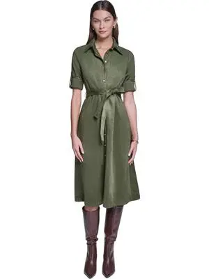 Halston Short Sleeve Midi Shirt Dress - Olive