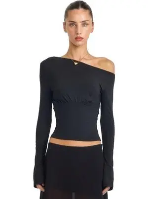SASHA THERESE Sasha Therese Claudette Off-Shoulder Jersey Top Black