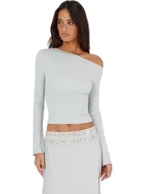 SASHA THERESE Sasha Therese Claudette Off-Shoulder Jersey Top Blue