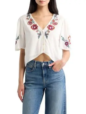 CLEOBELLA Brett Embroidered Cropped Organic Cotton Top - Ivory