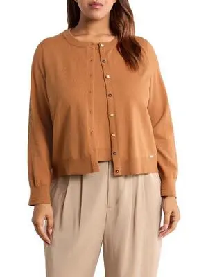 TAHARI ASL Fine-gauge Button-front Cardigan - Toffee