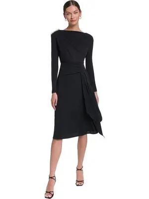 Halston Long Sleeve Draped Jersey Dress - Black