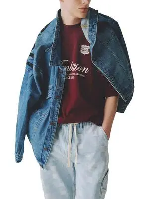 MANIA Oversized Distressed Denim Jacket - Blue