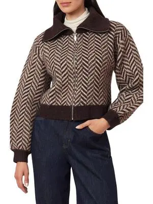 HABITUAL Habitual Herringbone Zip-Front Cardigan