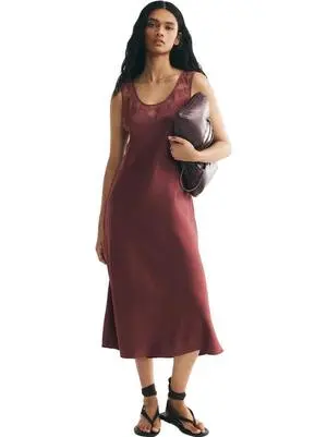 H&M Lace-inset Satin Midi Dress - Rust Red