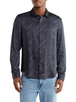 John Varvatos Rodney Print Long Sleeve Hidden Placket Shirt - Navy