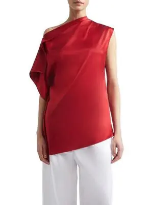 Sportmax Asymmetric Silk Satin Top - Ruby