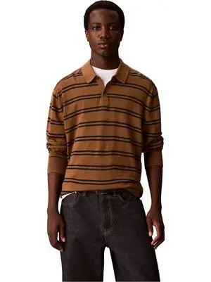 Calvin Klein Merino Stripe Polo Sweater - Thrush