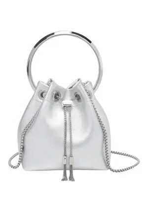 JIMMY CHOO Mini Bucket Bag With Metal Hoop Handle - Silver