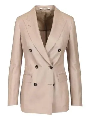 Tagliatore Parigi" Double-breasted Jacket In Wool, Silk, And Linen Blend - Gray