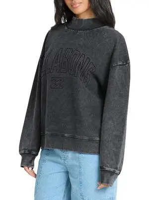 BILLABONG Sun Washed Mock Neck Graphic Sweatshirt - Black Sands