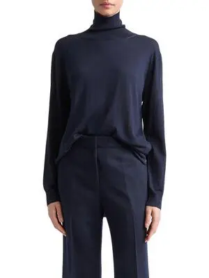 Lafayette 148 New York Fine-gauge Merino Wool Stand Collar Sweater - Ink