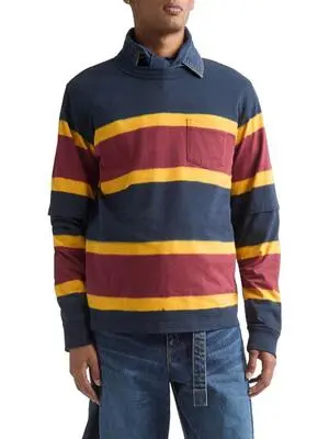 Sacai Chusen Dyed Striped Long Sleeve T-shirt - Navy Multi