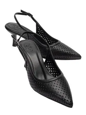 PROLOGUE SHOES Laser Cut Stiletto Slingback Pumps - Black