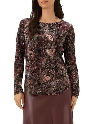 Karen Kane Velvet Burnout Paisley Shirttail Top - Print
