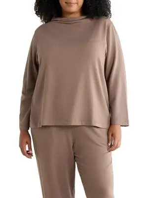 Eileen Fisher Funnel Neck Long Sleeve Jersey Knit Top - Cblst