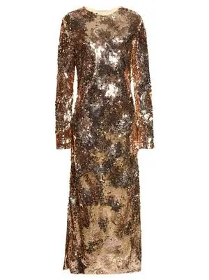 Rabanne Long Sleeve Sequin Evening Dress - Rose Gold/yellow