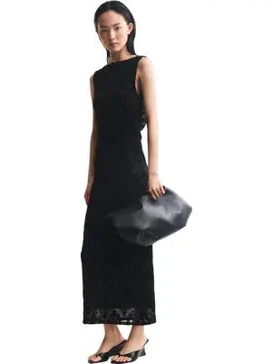 H&M Sleeveless Flock-print Maxi Dress - Black