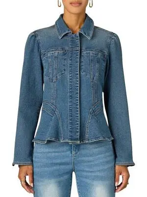 Wit & Wisdom Peplum Denim Jacket - Mid Blue