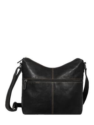 JACK GEORGES Voyager Uptown Leather Hobo Bag With Large Front Pocket - Black