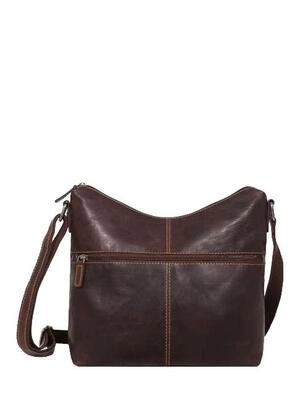JACK GEORGES Voyager Uptown Leather Hobo Bag With Large Front Pocket - Brown