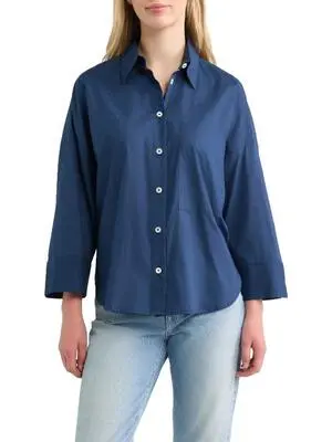 CISSA Three-quarter Sleeve Cotton Shirt - Navy
