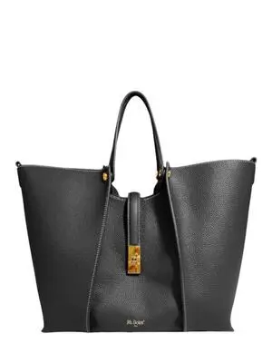 MI BOLSA LONDON Wharf Genuine Pebble Leather Tote Bag - Black