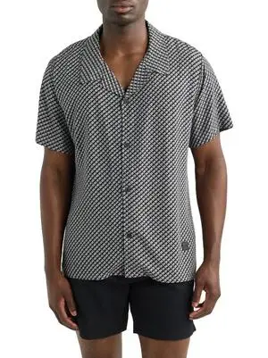 BOSS Geo Print Camp Shirt - Open Grey
