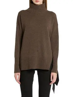 Marella Silk Detail Mock Neck Sweater - Dark Brown