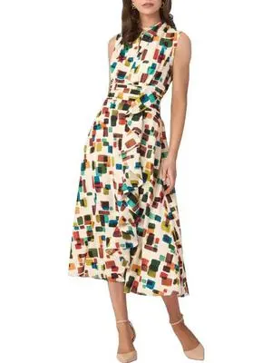 Shoshanna Brushstroke Print Aria Midi Dress - Multi