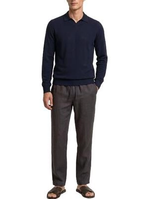 Orlebar Brown Bresson Cashmere Classic Fit Long Sleeve Polo Shirt Night Iris