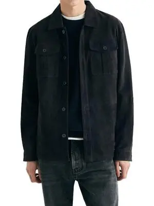 SCALPERS Raglan Leather Polo Button Sweater - Navy