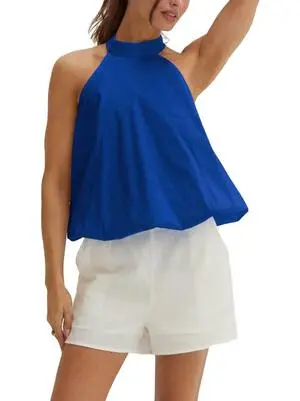 CRESCENT Halter Neck Bubble Hem Top - Cobalt
