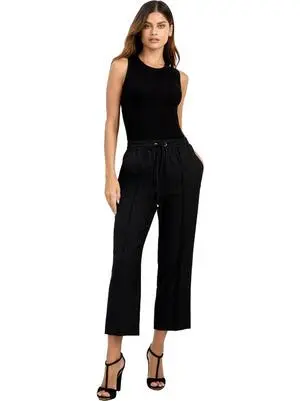 Trina Turk Avari Cropped Stretch Pants With Drawstring Waist - Black