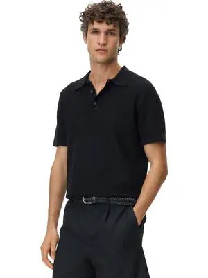 H&M Slim-fit Textured-knit Polo Shirt - Black
