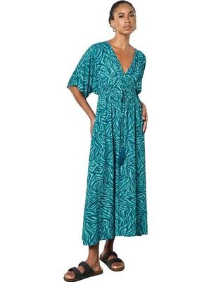 APRICOT Zebra Swirl Tassel Detail Maxi Dress - Teal