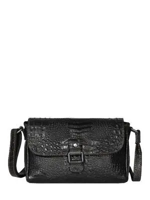 JACK GEORGES Hornback Croco Emma Petite Crossbody Bag - Black