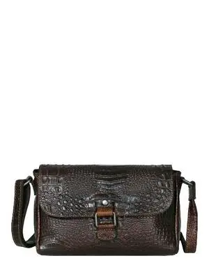 JACK GEORGES Hornback Croco Emma Petite Crossbody Bag - Brown